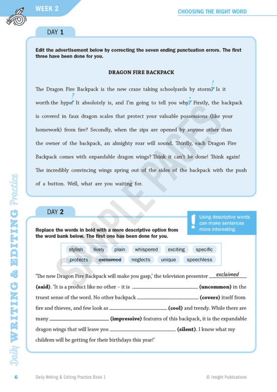 Daily Writing & Editing Practice Book 1 – Insight Publications