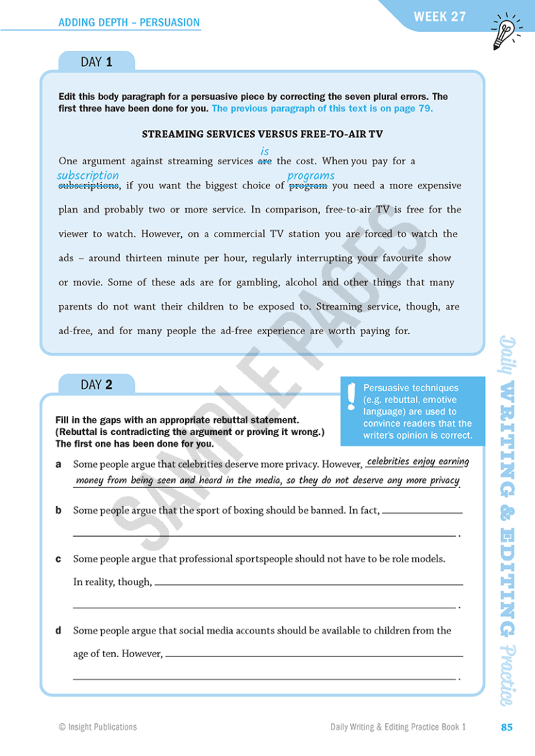 Daily Writing & Editing Practice Book 1 – Insight Publications