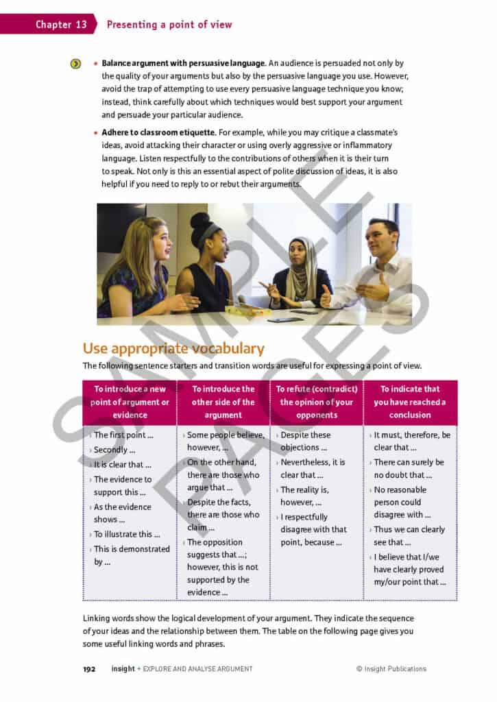 Explore and Analyse Argument – 2023 Study Design – Insight Publications